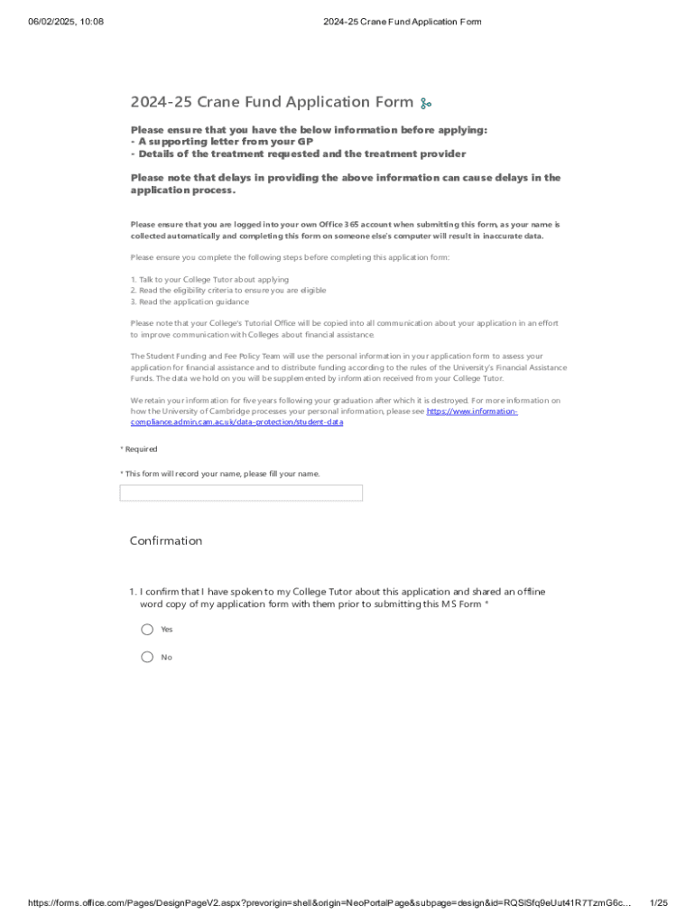 Fillable Online 2024-25 Crane Fund Application Form Fax Email Print - pdfFiller