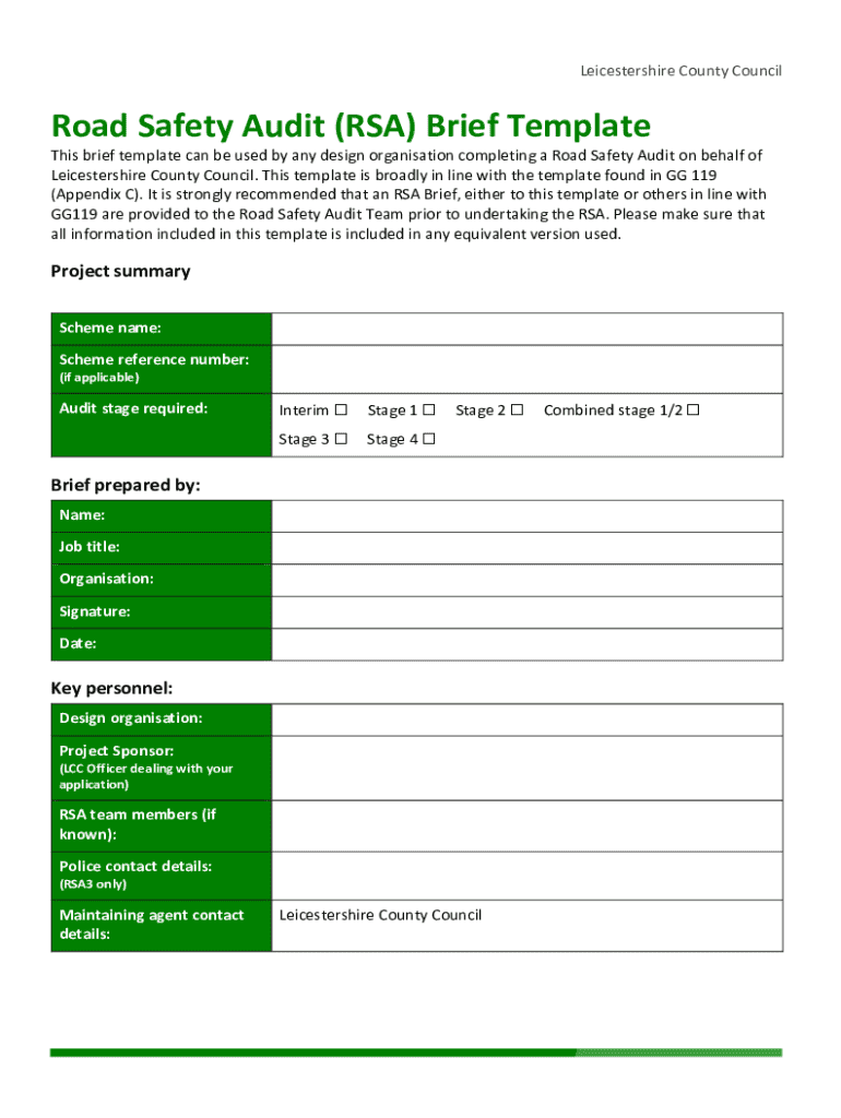 Fillable Online Leicestershire County Council Road Safety Audit Brief Fax Email Print - pdfFiller