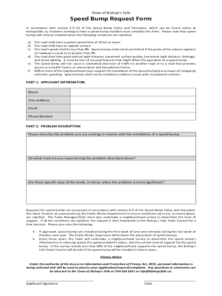 Fillable Online Speed Bump Request Form Fax Email Print - pdfFiller