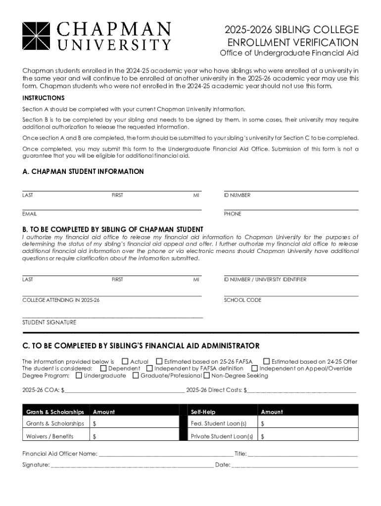 Fillable Online Sibling College Enrollment Verification Fax Email Print ...