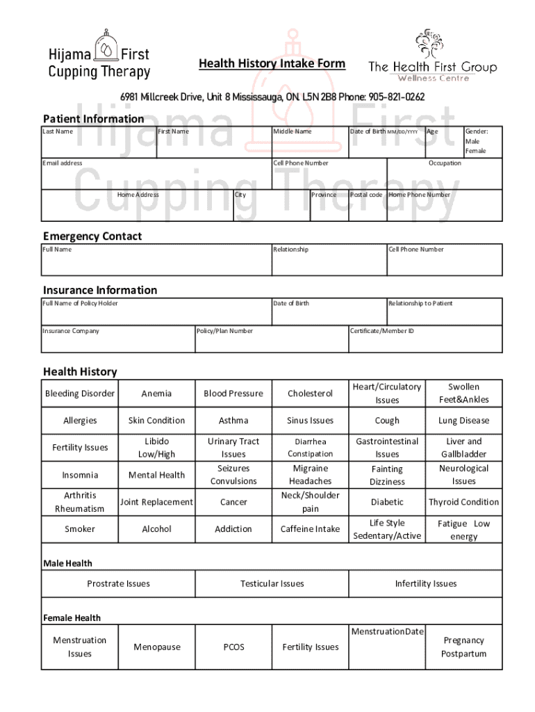 Fillable Online Health History Intake Form Fax Email Print - pdfFiller