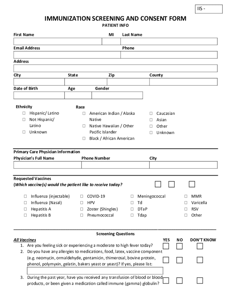 Fillable Online Immunization Screening and Consent Form Fax Email Print ...