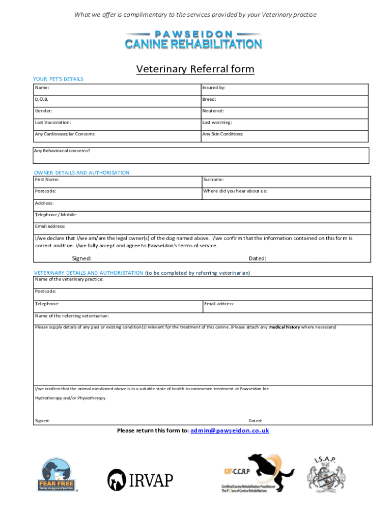 Fillable Online Veterinary Referral Form Fax Email Print - pdfFiller