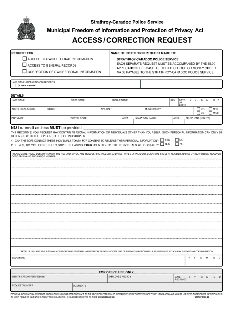 Fillable Online Municipal Freedom of Information and Protection of Privacy Act Request Fax Email ...
