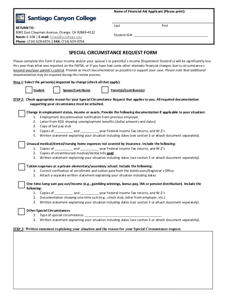 Fillable Online Special Circumstance Request Form Fax Email Print - pdfFiller