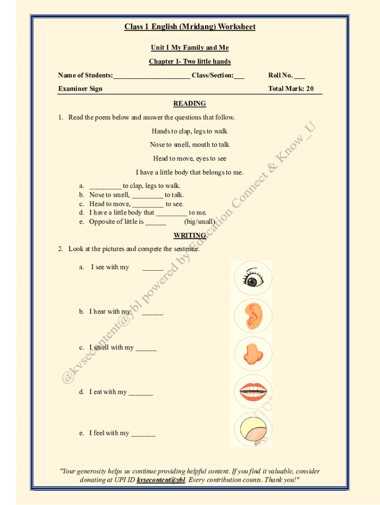 Fillable Online Class 1 English Worksheet Fax Email Print - pdfFiller