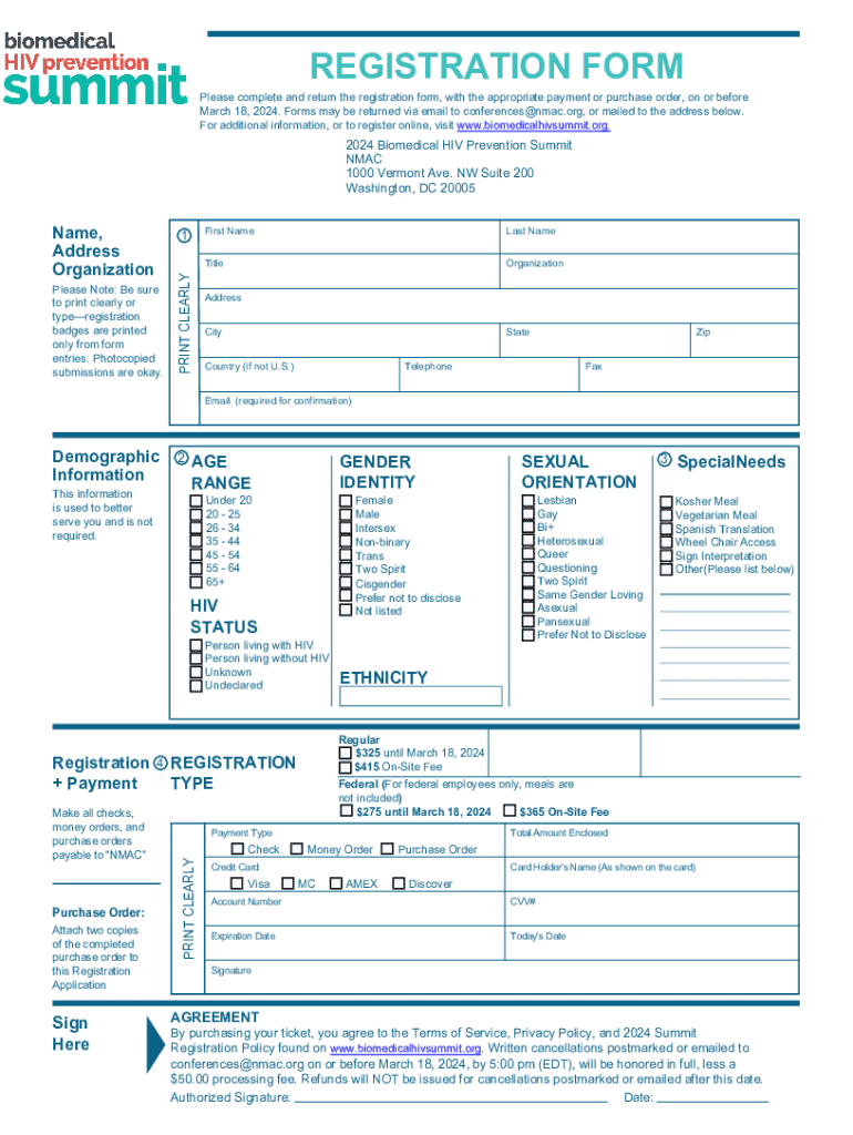 Fillable Online 2024 Biomedical Hiv Prevention Summit Registration Fax Email Print - pdfFiller