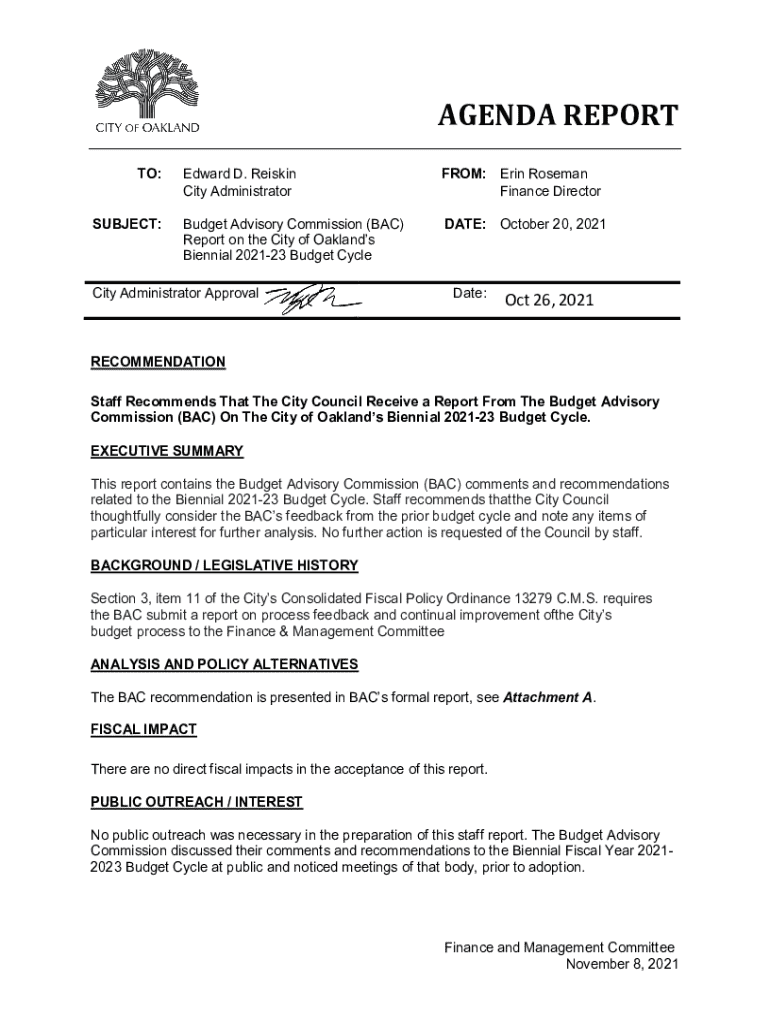 Fillable Online Report on the City of Oakland’s Biennial 2021-23 Budget Cycle Fax Email Print ...
