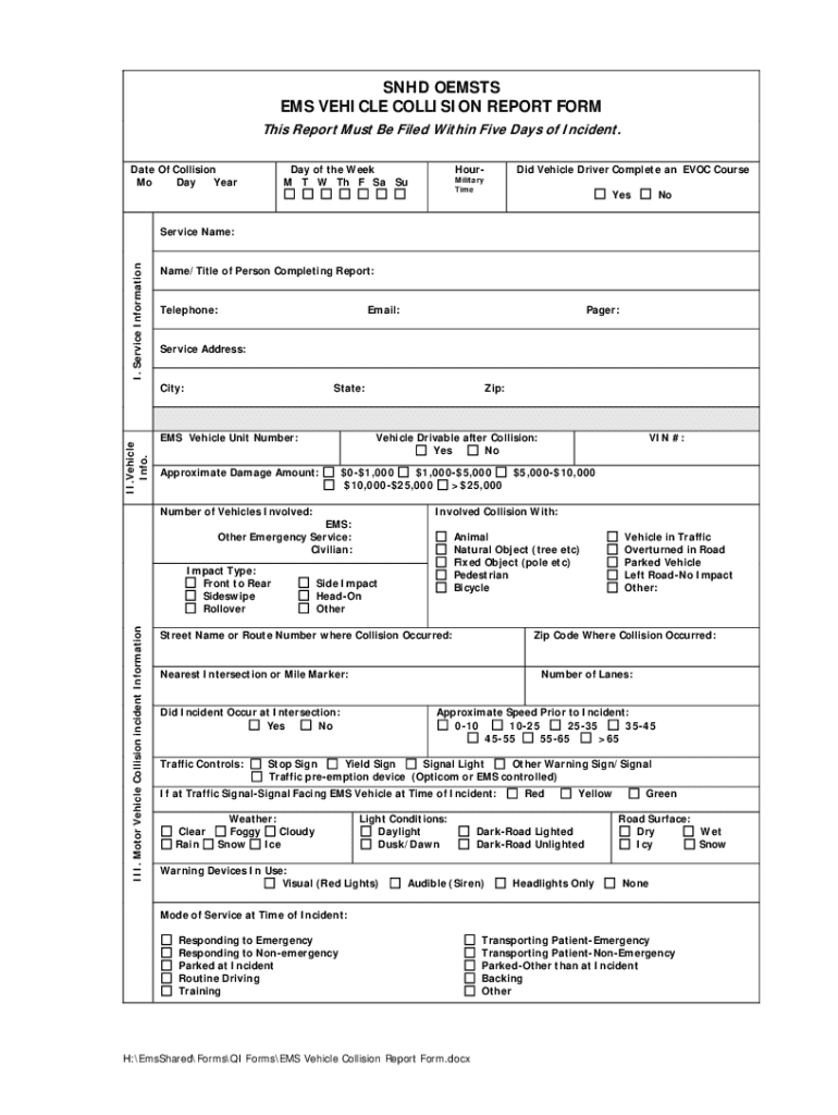 Fillable Online Ems Vehicle Collision Report Form Fax Email Print ...