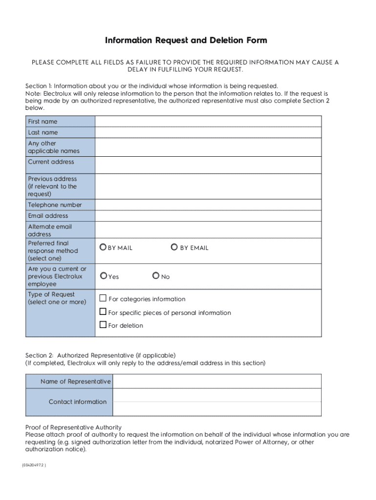 Fillable Online Information Request and Deletion Form Fax Email Print - pdfFiller