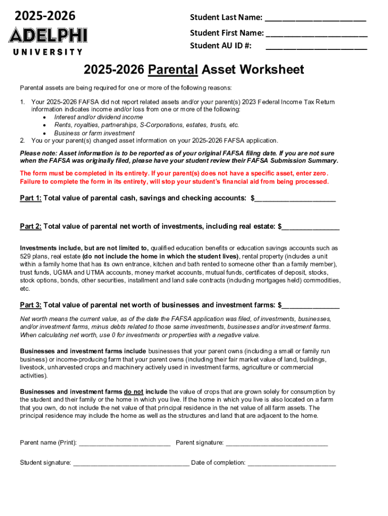 Fillable Online 2025-2026 Parental Asset Worksheet Fax Email Print ...