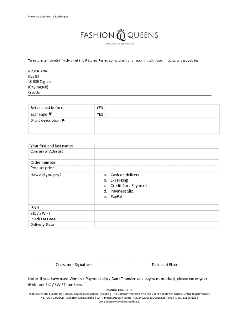 Fillable Online Returns and Refunds Fax Email Print - pdfFiller