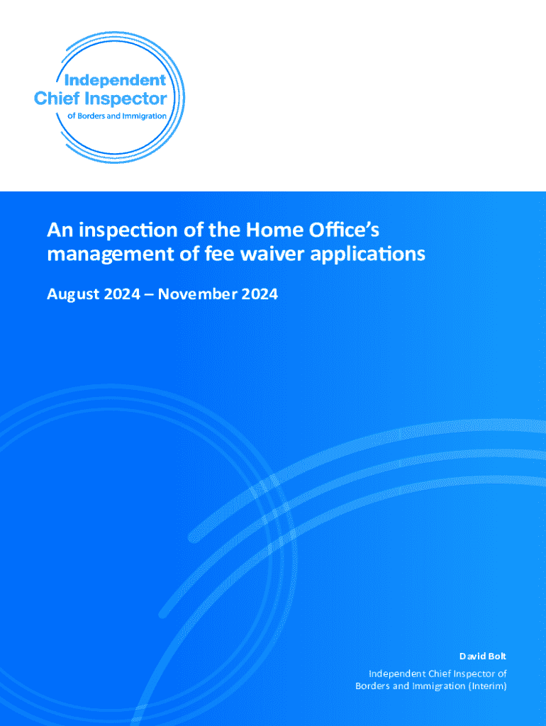 Fillable Online an Inspection of the Home Office’s Management of Fee Waiver Applications Fax ...