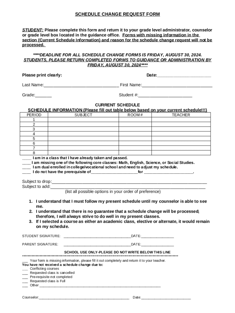 Schedule Change Request Doc Template | pdfFiller