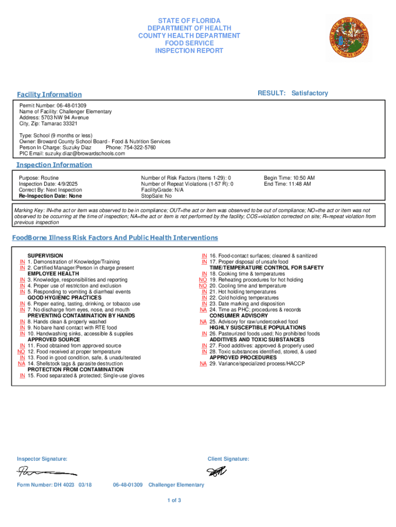 Fillable Online Food Service Inspection Report Fax Email Print - pdfFiller