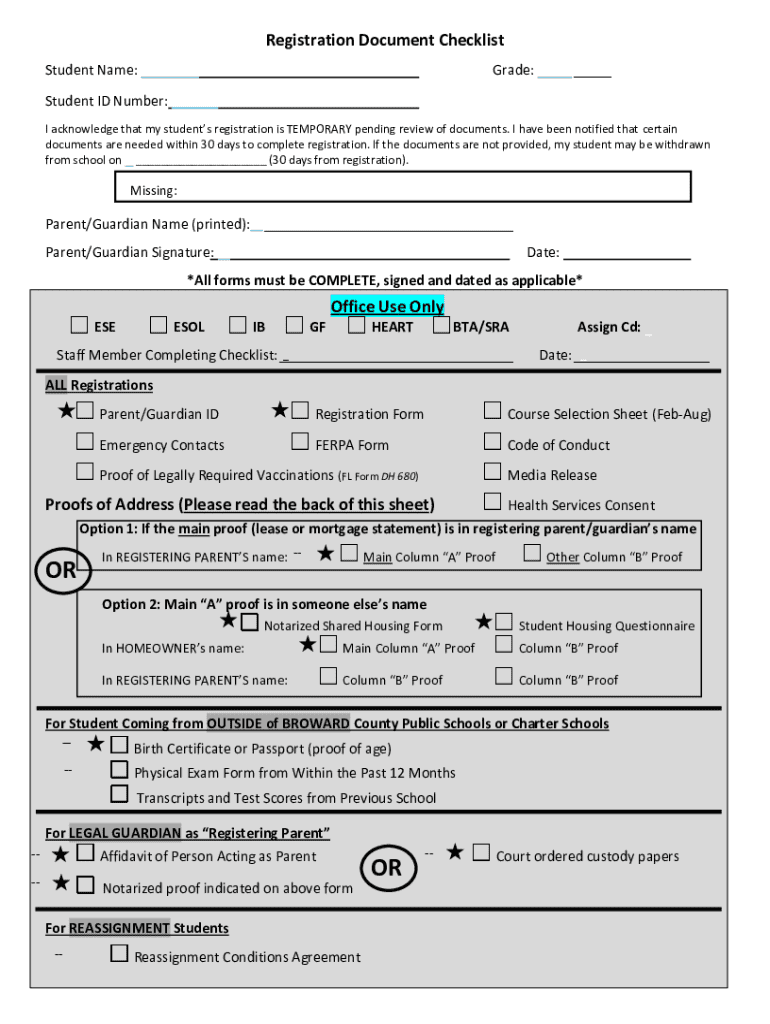 Fillable Online Registration Document Checklist Fax Email Print - pdfFiller