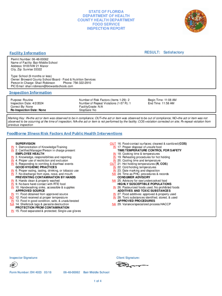 Fillable Online Food Service Inspection Report Fax Email Print - pdfFiller