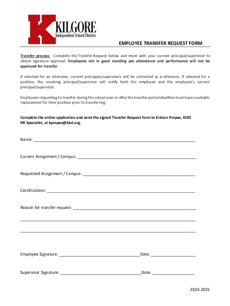 Fillable Online Employee Transfer Request Form Fax Email Print - pdfFiller