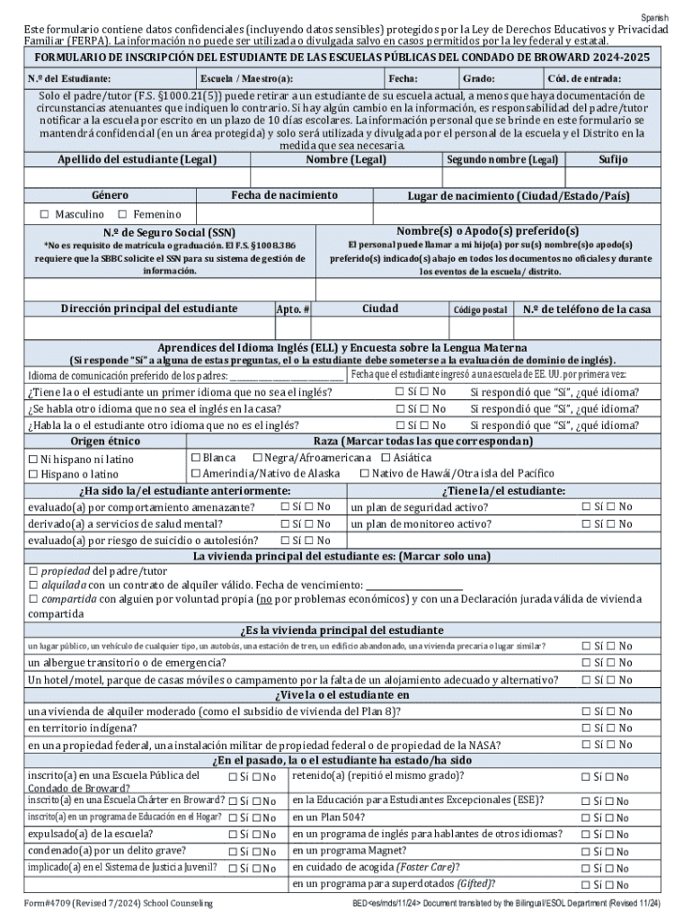 Rellenable en línea Formulario De InscripciÓn Del Estudiante De Las Escuelas PÚblicas Del ...