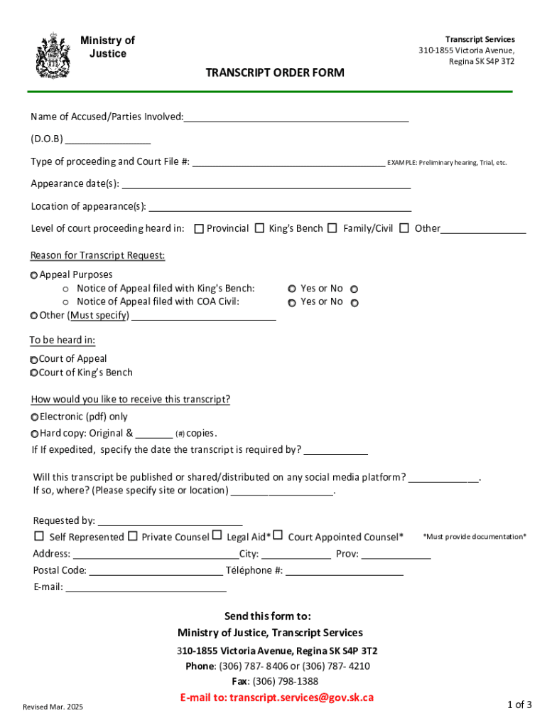Fillable Online Transcript Order Form Fax Email Print - pdfFiller