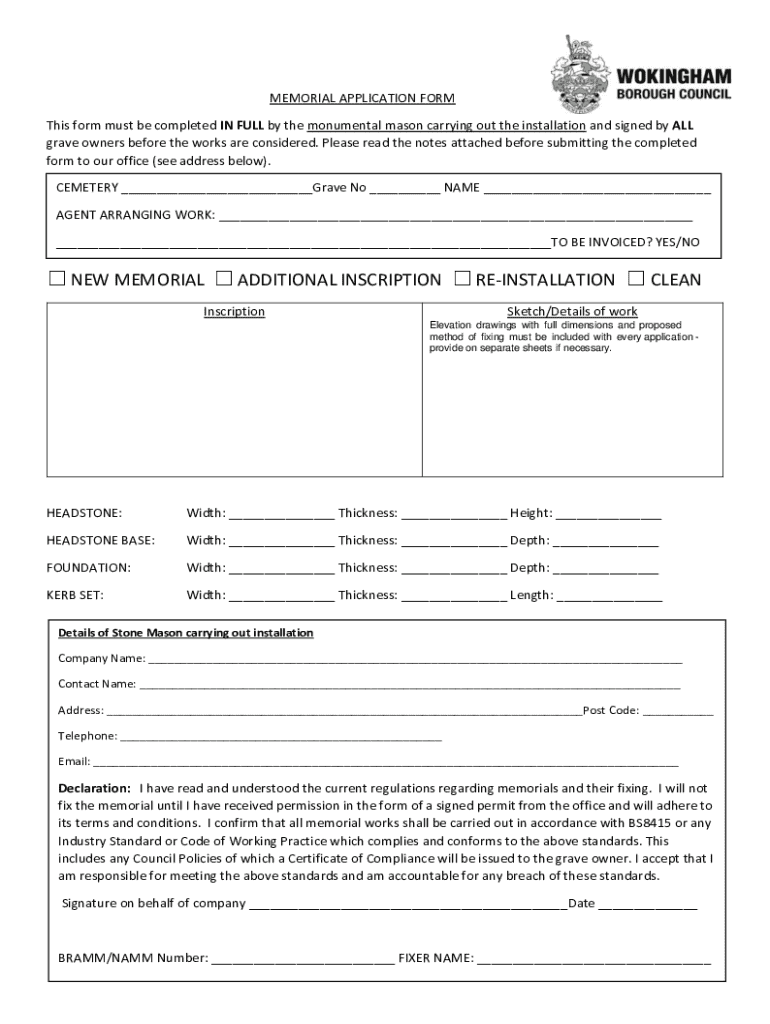 Fillable Online Memorial Application Form Fax Email Print - pdfFiller