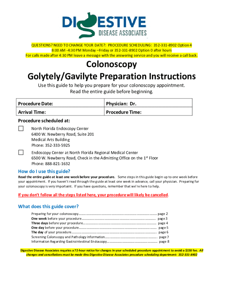 Fillable Online Colonoscopy Instructions and Guidelines Fax Email Print ...