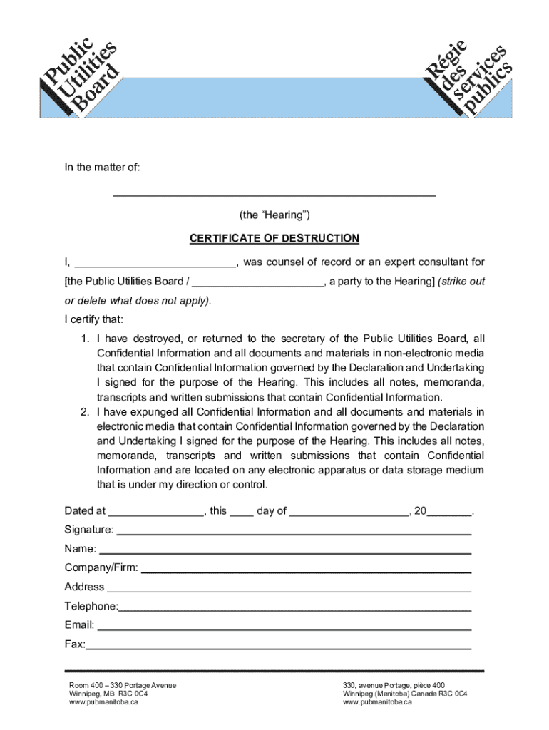 Fillable Online Certificate of Destruction Fax Email Print - pdfFiller