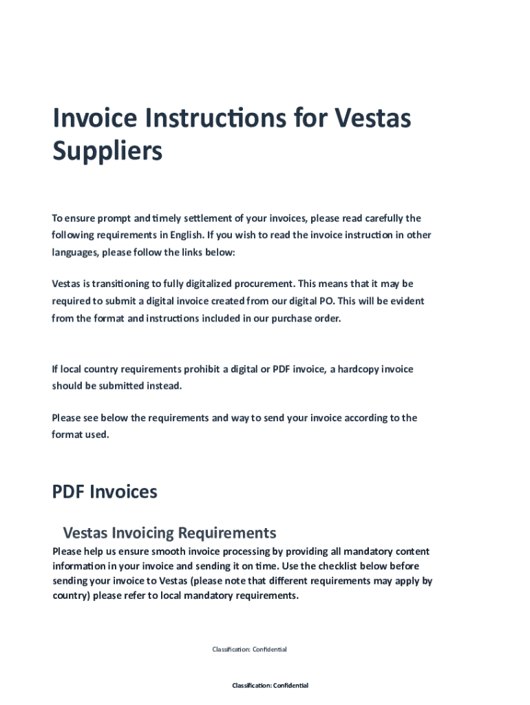 Fillable Online Invoice Instructions for Vestas Suppliers Fax Email ...