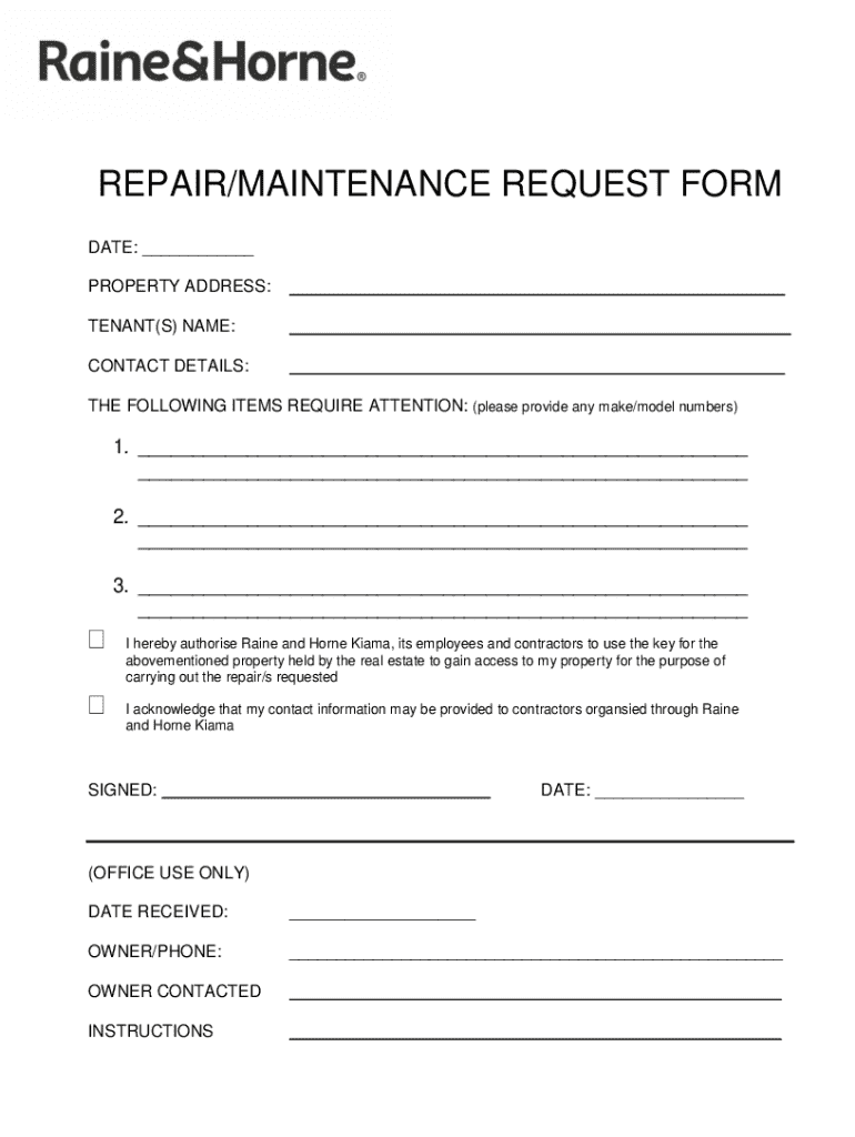 Fillable Online Repair/maintenance Request Form Fax Email Print - pdfFiller