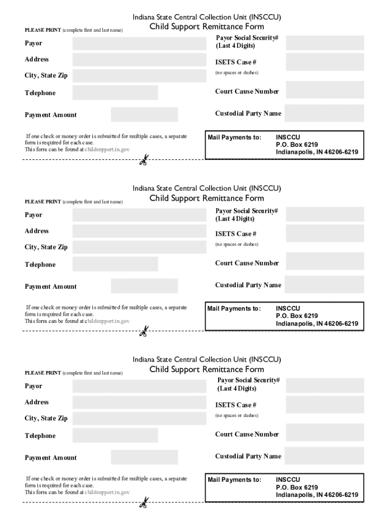 Fillable Online Indiana State Central Collection Unit (insccu) Child Support Remittance Form Fax ...