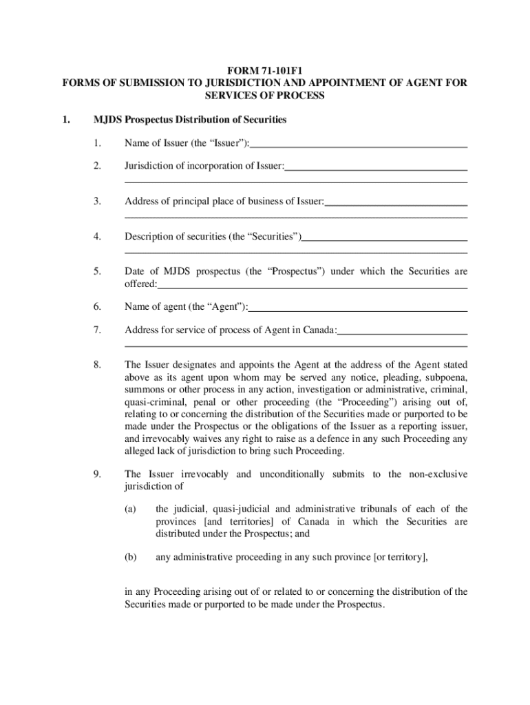 Fillable Online Forms of Submission to Jurisdiction and Appointment of ...