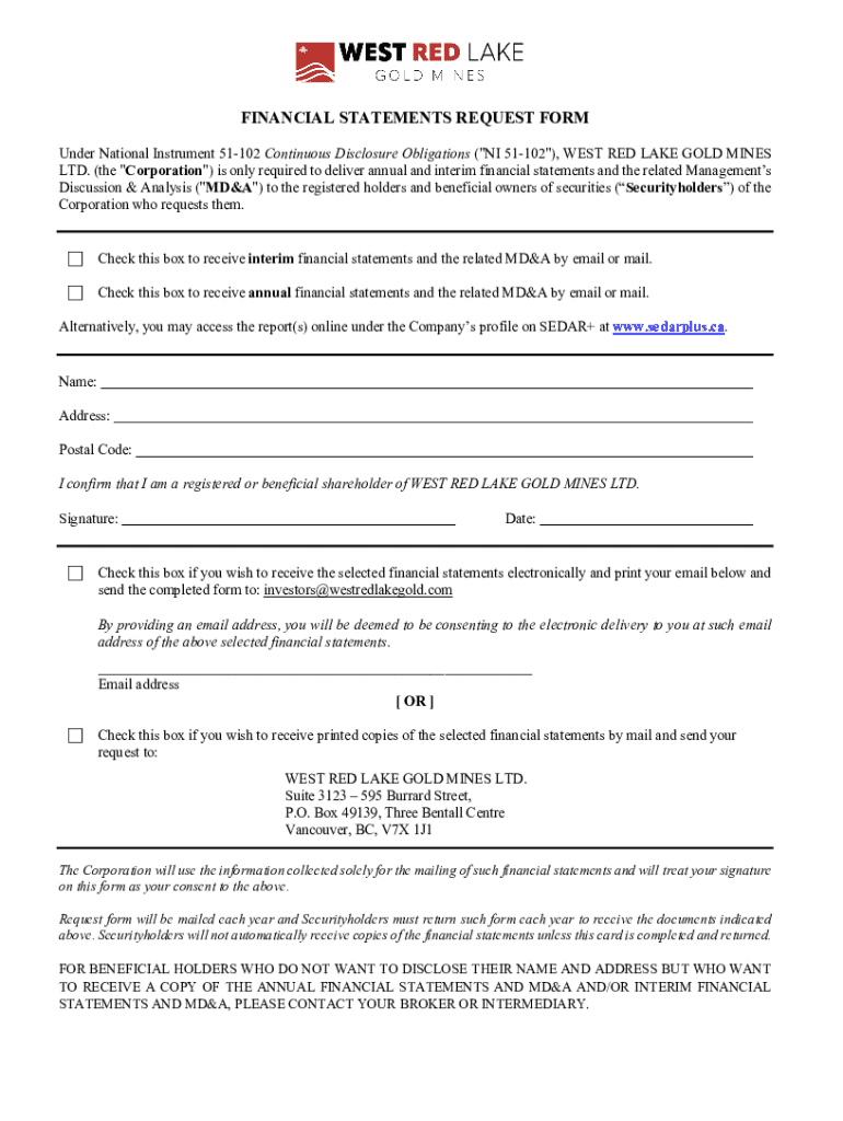 Fillable Online Financial Statements Request Form Fax Email Print ...