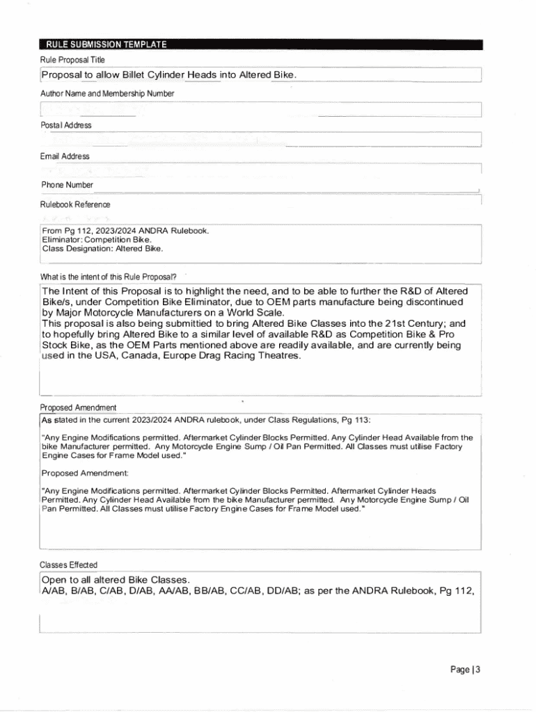 Fillable Online Rule Proposal for Altered Bike Fax Email Print - pdfFiller