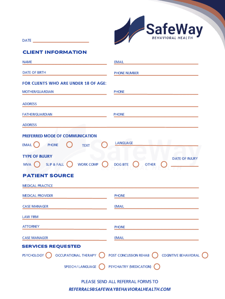 Fillable Online Safeway Intake Form Fax Email Print - pdfFiller