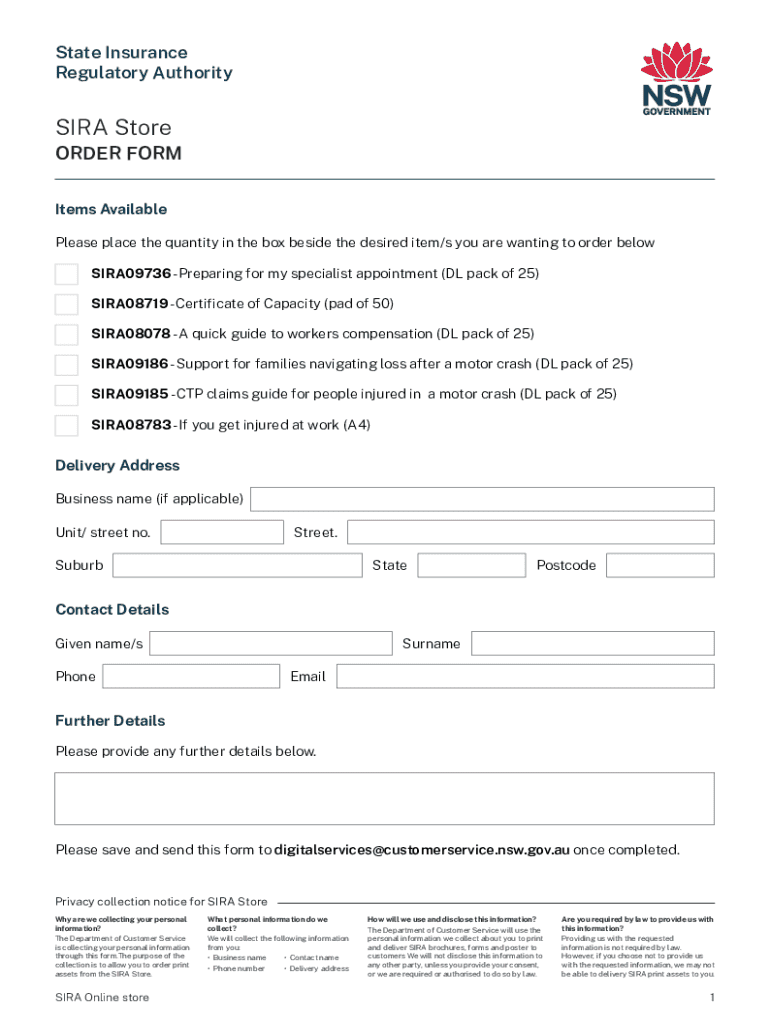Fillable Online Sira Store Order Form Fax Email Print - pdfFiller