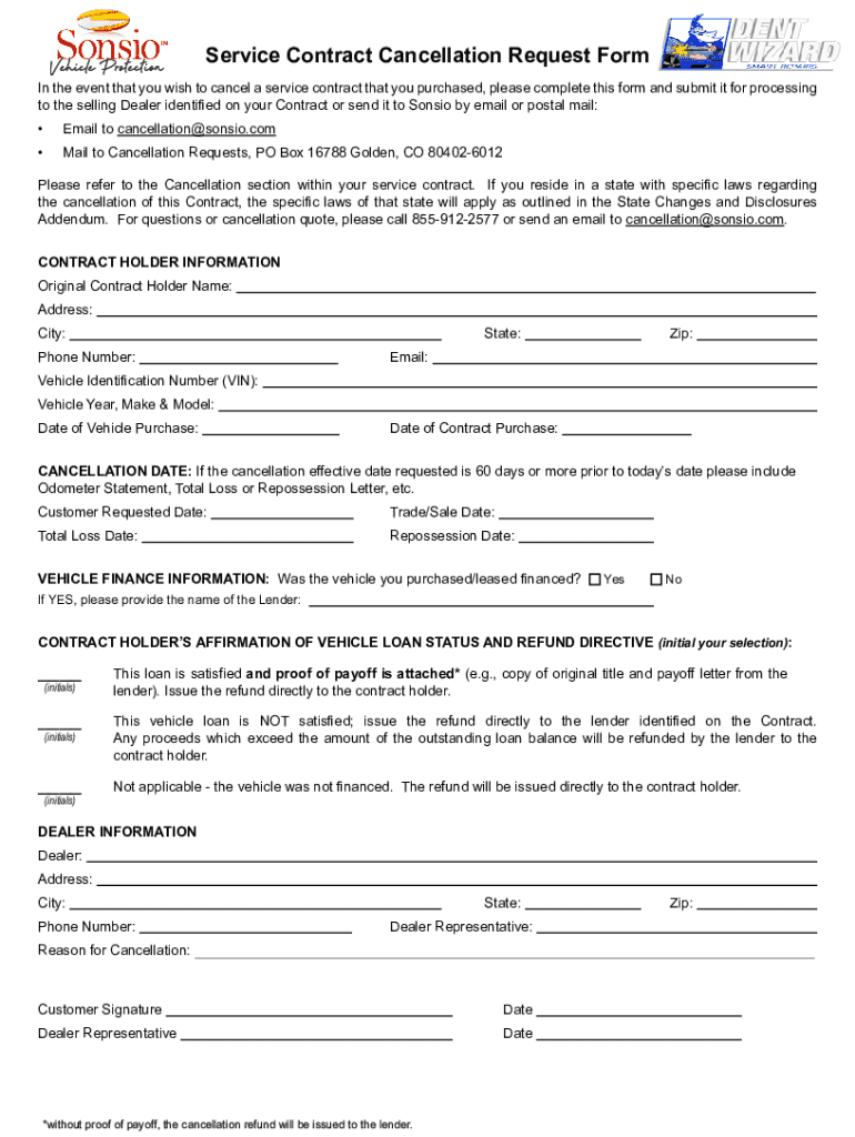 Fillable Online Service Contract Cancellation Request Fax Email Print ...