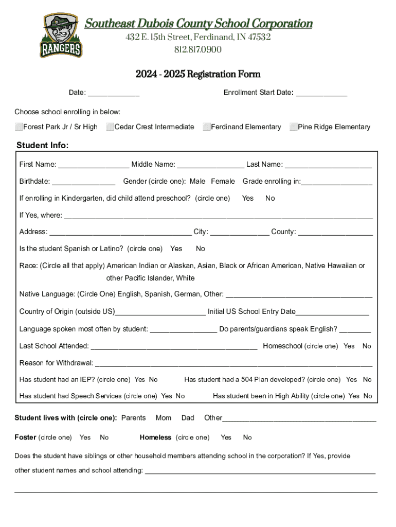 Fillable Online Southeast Dubois County School Corporation Registration Fax Email Print - pdfFiller