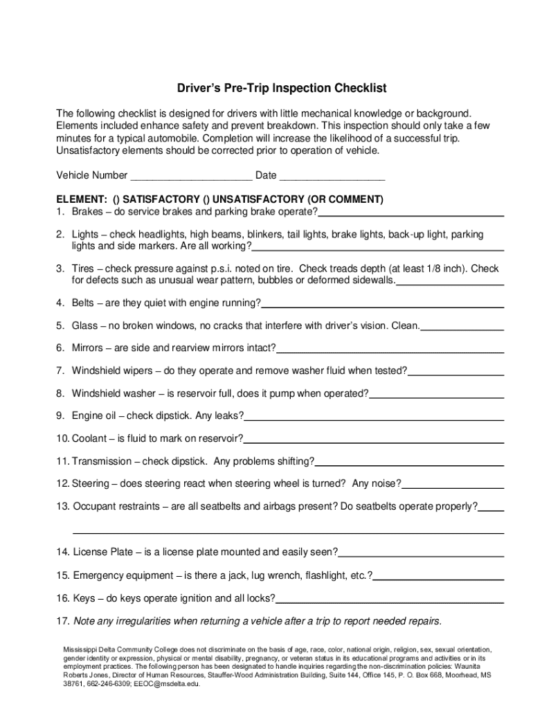 Fillable Online Driver’s Pre-trip Inspection Checklist Fax Email Print ...