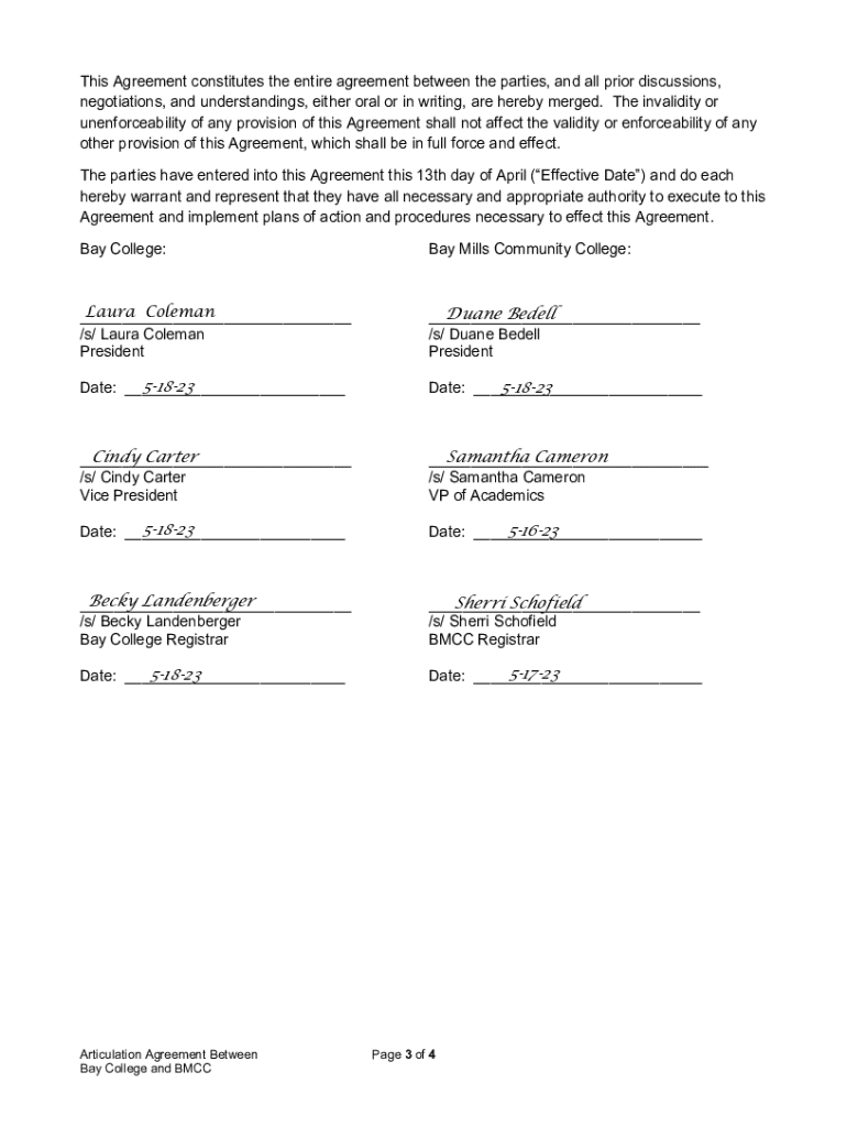 Fillable Online Articulation Agreement Between Bay Mills Community ...