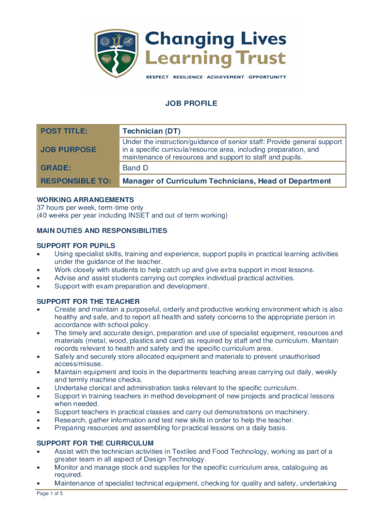 Fillable Online Technician (dt) Job Profile Fax Email Print - pdfFiller