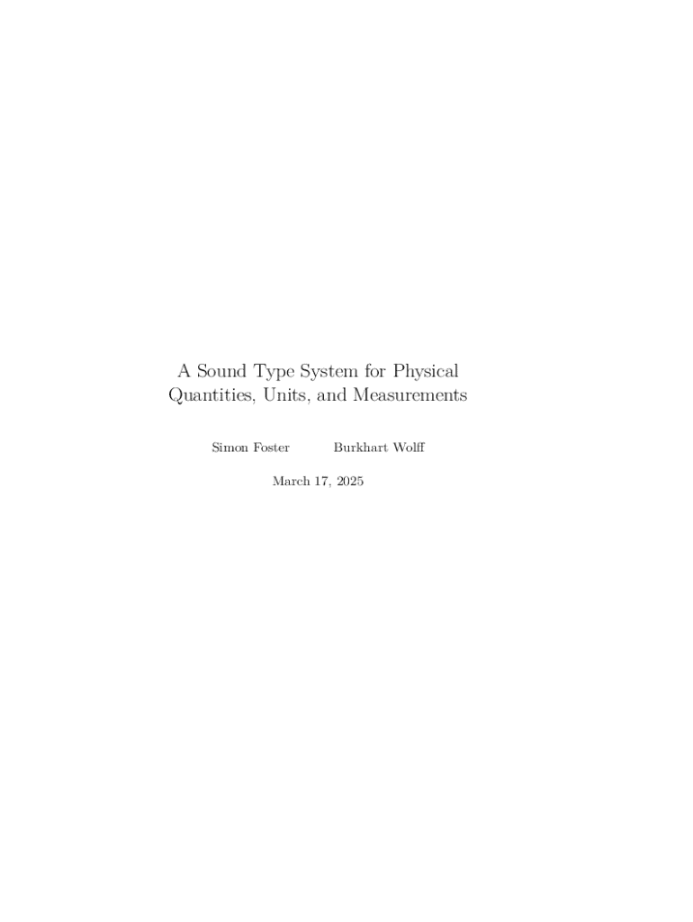 Fillable Online a Sound Type System for Physical Quantities, Units, and ...