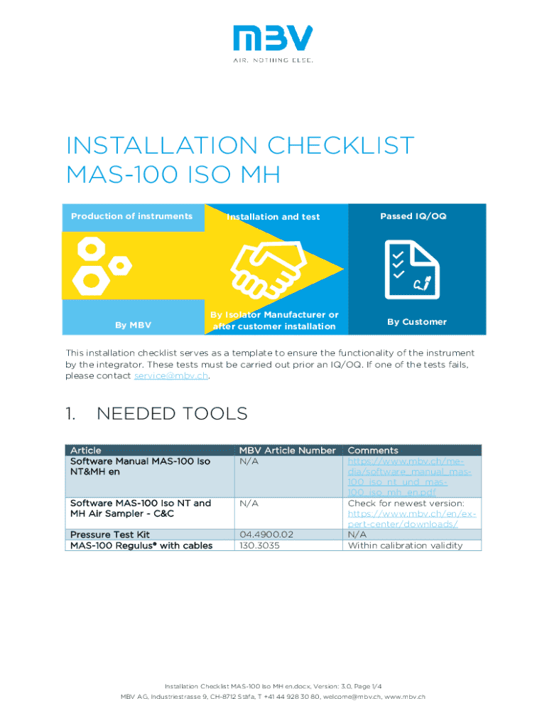 Fillable Online Installation Checklist Mas-100 Iso Mh Fax Email Print ...