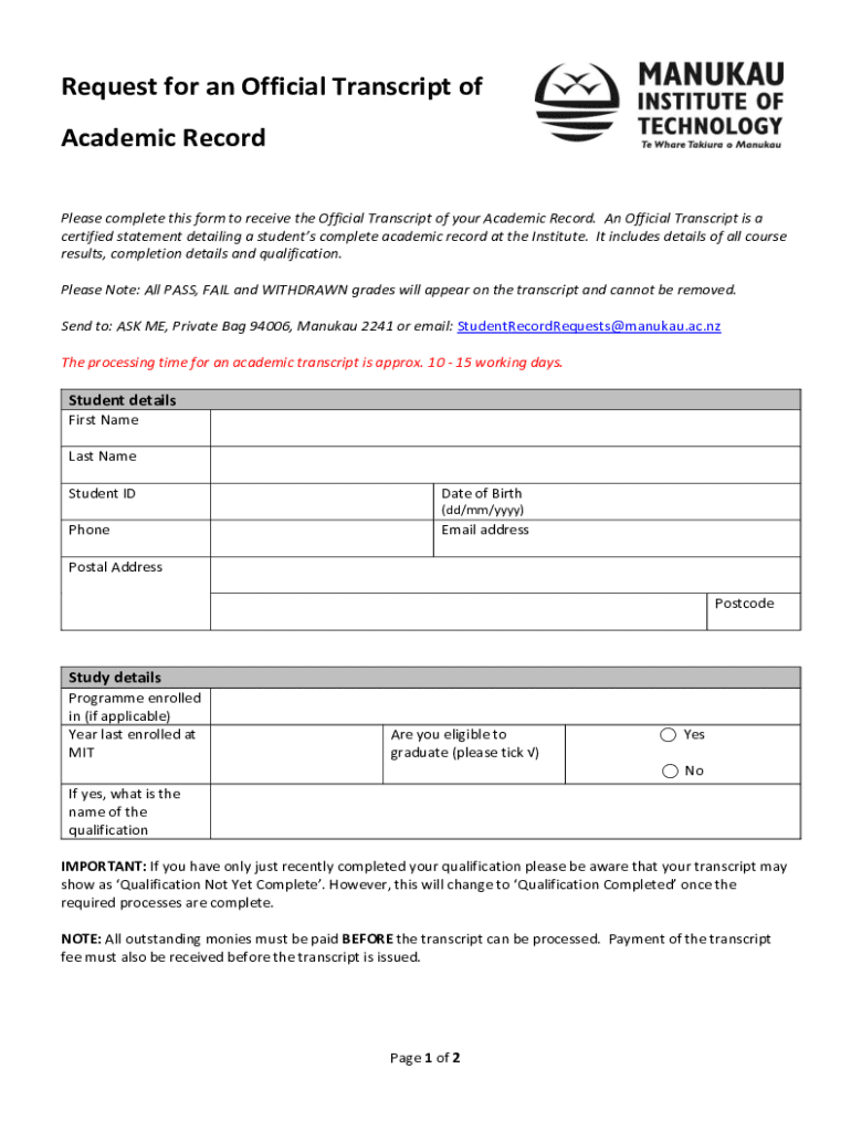 Fillable Online Official Transcript Request Fax Email Print - pdfFiller