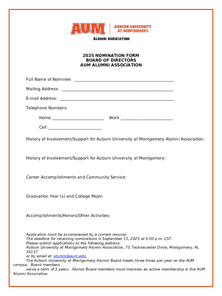 2025 Nomination Doc Template | pdfFiller