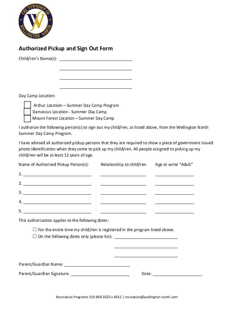 Fillable Online Authorized Pickup and Sign Out Form Fax Email Print - pdfFiller
