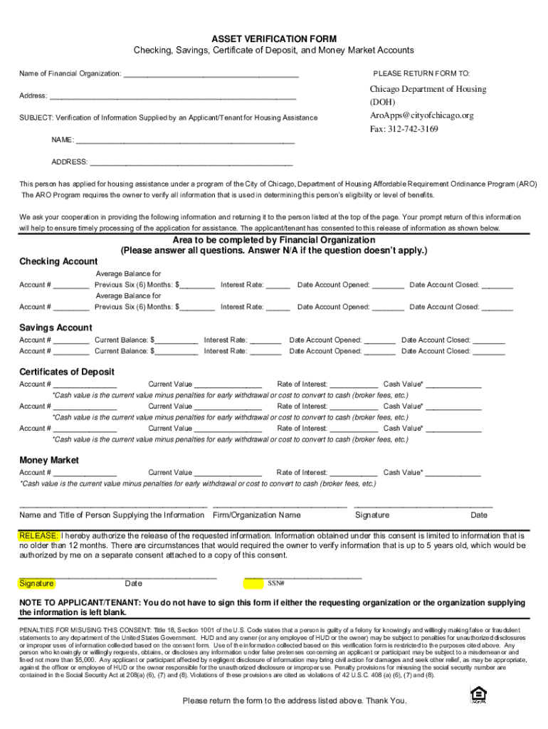 Fillable Online Asset Verification for Housing Assistance Fax Email ...
