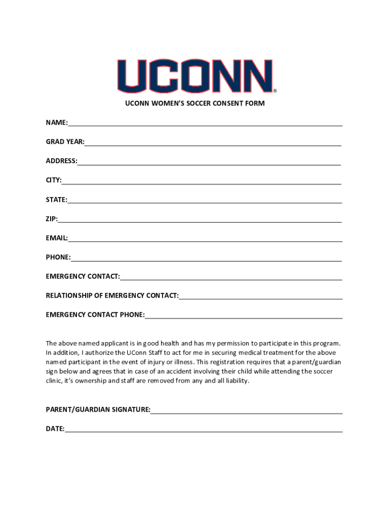 Fillable Online Uconn Women’s Soccer Consent Form Fax Email Print - pdfFiller