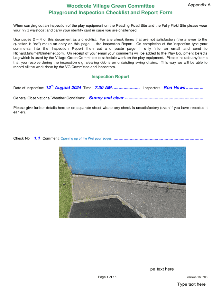 Fillable Online Playground Inspection Checklist and Report Form Fax ...