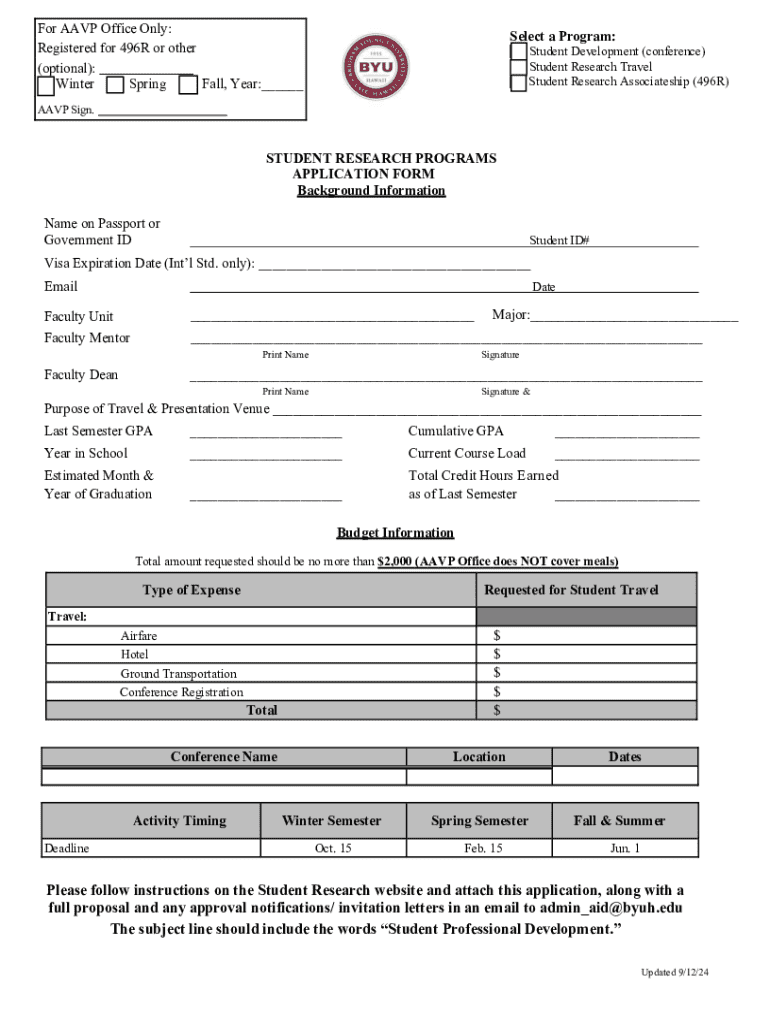 Fillable Online Student Research Programs Application Fax Email Print - pdfFiller