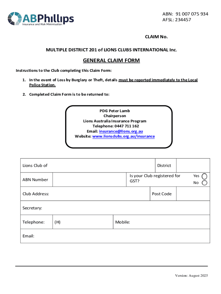 Fillable Online Multiple District 201 Lions Clubs International Inc ...